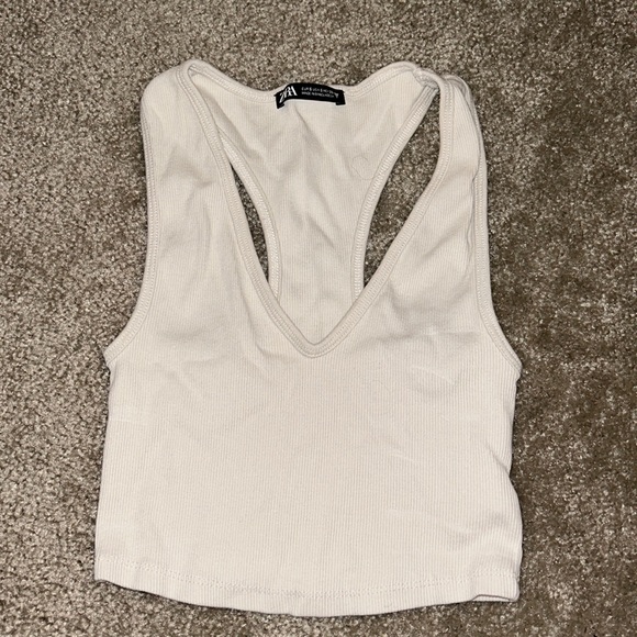 Zara | Tops | Zara Cream V Neck Racer Back Cropped Tank Top Usa Small ...